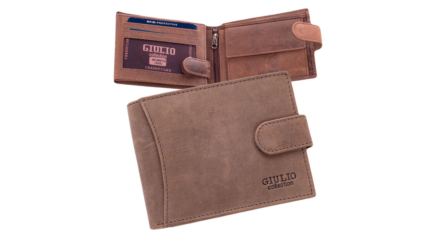 GIULIO valódi bőr férfi pénztárca díszdobozban RFID rendszerrel barna ...