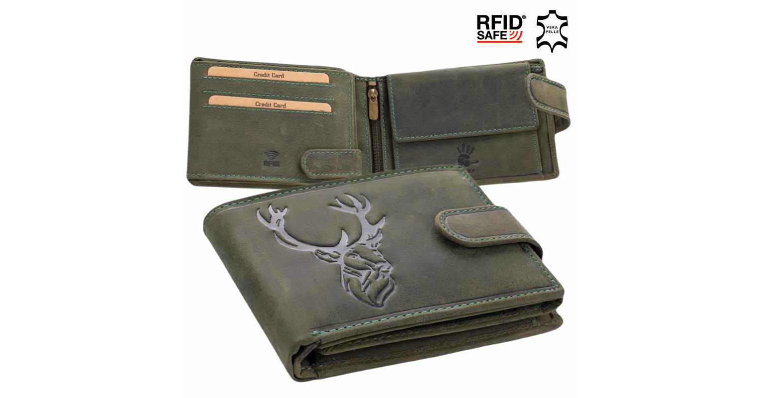 Giulio vadász pénztárca szarvas mintával RFID rendszerrel zöld színben ...